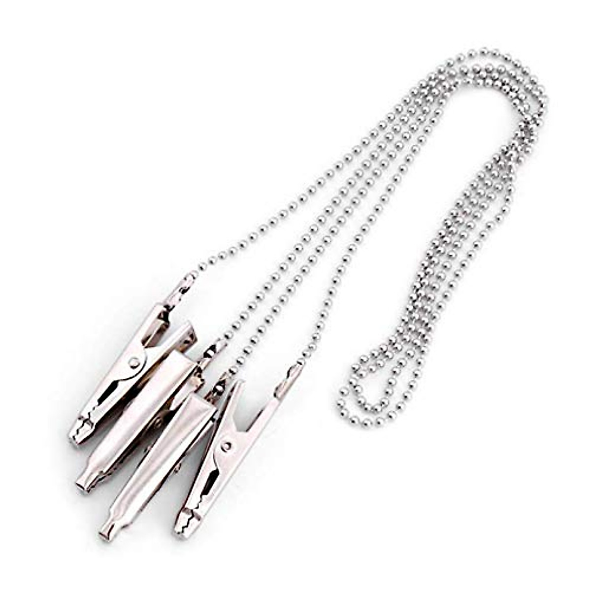 3PCS 12Inch Metal Beads Napkin Clip Chain Bib Holder Baby Elderly Adult Bib Clip Neck Strap Dental Ball Chain Clips Double-end Alligator Clip Clamp Neck Lanyard Strap