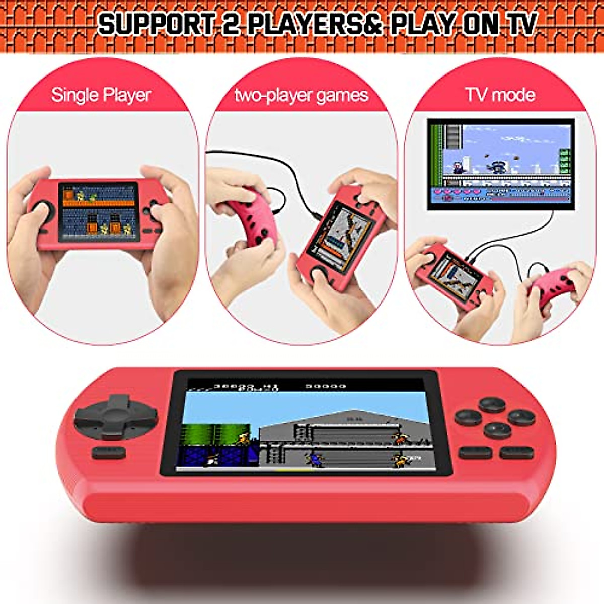 JAMSWALL Handheld Game Console, 500 Classical FC Games 3.5-Inch Screen 1020mAh Rechargeable Battery Portable Retro Video Game Console Support for Connecting TV and Two Players (Red)