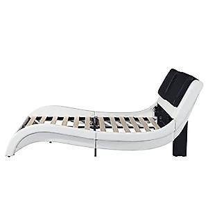 CEMKAR Modern upholstered Platform Bed Frame with LED Lighting, Bluetooth Playback and backrest Vibration Massage, Faux Leather Wavy Platform Bed Frame with Wooden Slat Support White+Black