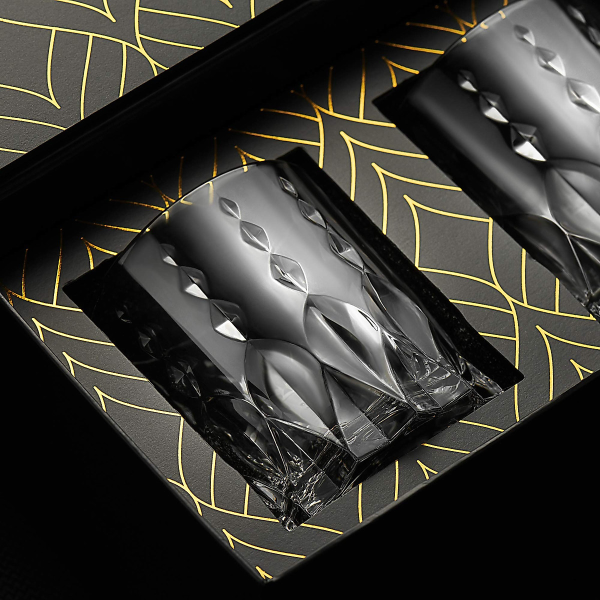 Crystal Whiskey Glasses - Eco-Friendly European Crafted Set of 2 Monarch Glass Tumblers (11.5oz) for Scotch, Bourbon, Old Fashioned Cocktails & Drinks - Elegant Gold Foil Gift Box