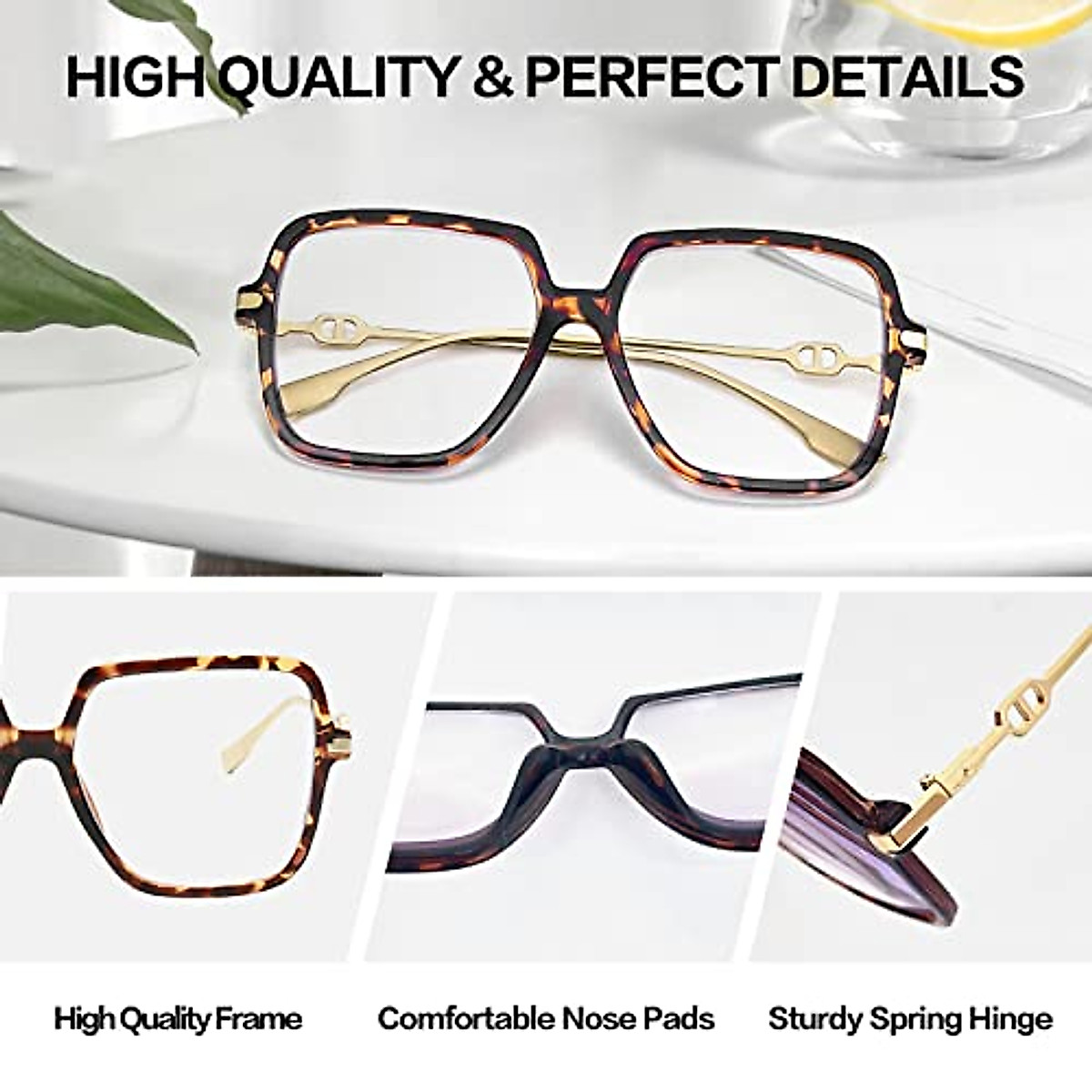 QxAiVMin Oversized Square Reading Glasses for Women, Large Frame Blue Light Blocking Compuer Readers, Big Rimmed Reading Glass