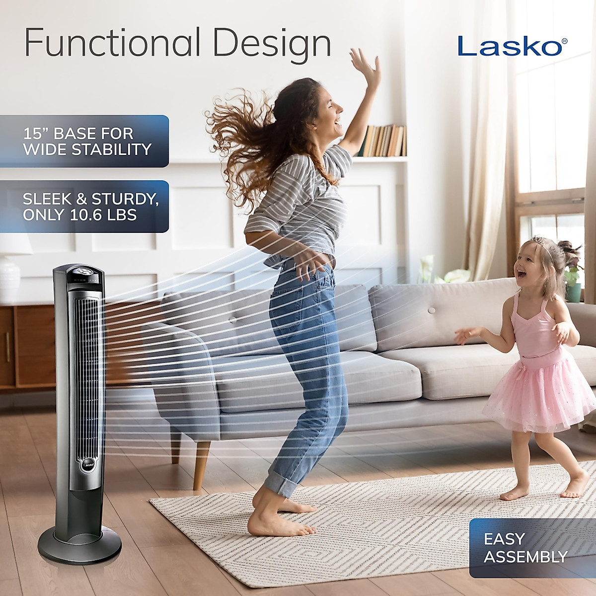 Lasko Portable Electric 42" Oscillating Tower Fan with Nighttime Setting, Timer and Remote Control for Indoor, Bedroom and Home Office Use, Silver, T42951