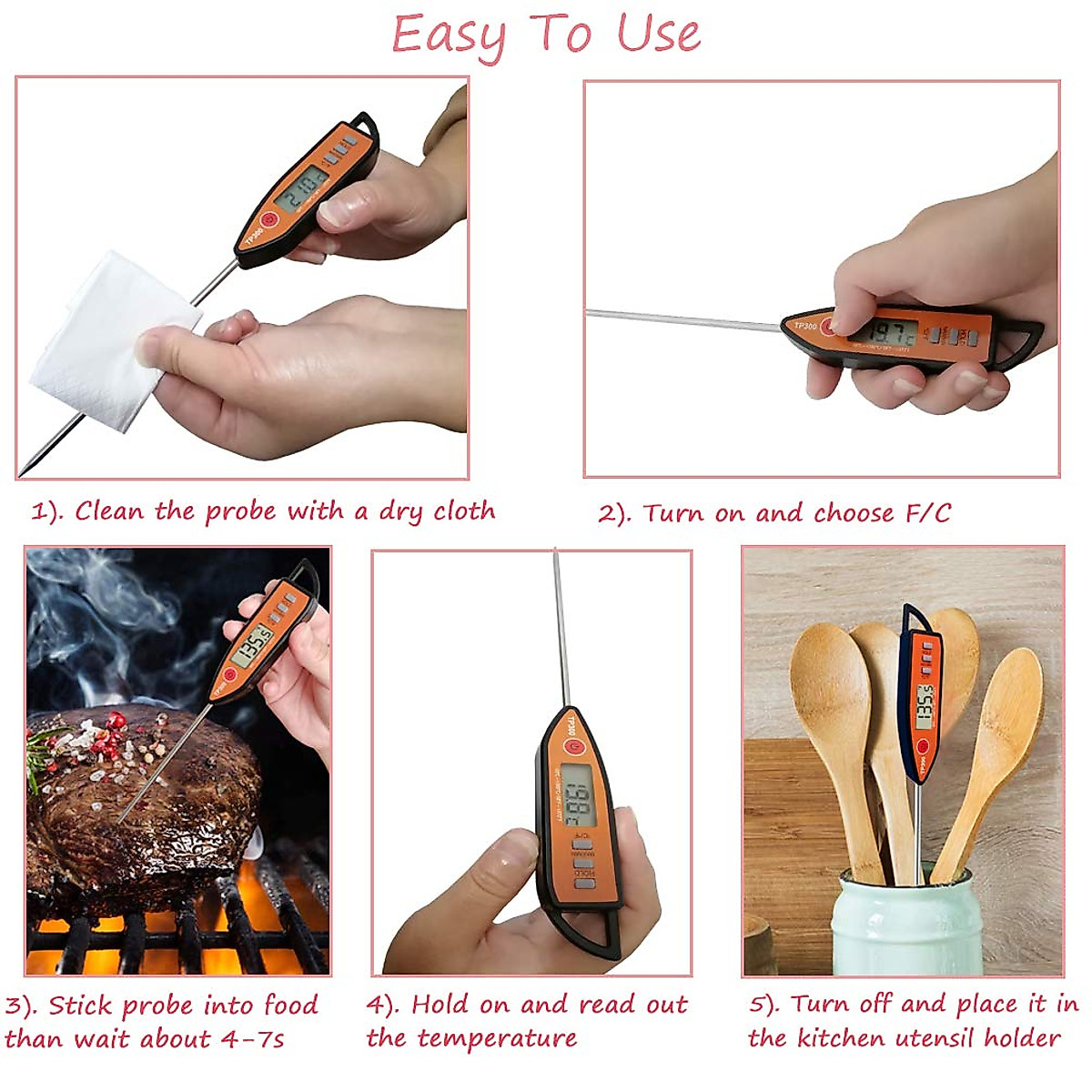 Meat Food Thermometer, Digital Milk Thermometer, Candy Candle Thermometer, Cooking Kitchen BBQ Grill Thermometer, Probe Instant Read Thermometer for Liquids Deep Fry Roast Baking Temperature