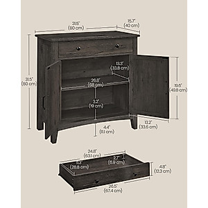 VASAGLE Coffee Bar Cabinet, Kitchen Storage Cabinet with Drawer, Farmhouse Cabinet Sideboard with Adjustable Shelf for Kitchen, Stone Gray UBBK341B02