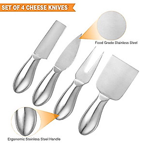Stainless Steel Cheese Knife Set with Stand, Set of 4 Pieces Cheese Knives Spreader Slicer Shaver Fork with Wood Holder,Cheese Cutter Set with Magnetic Knife Block for Charcuterie Board (Type 3)