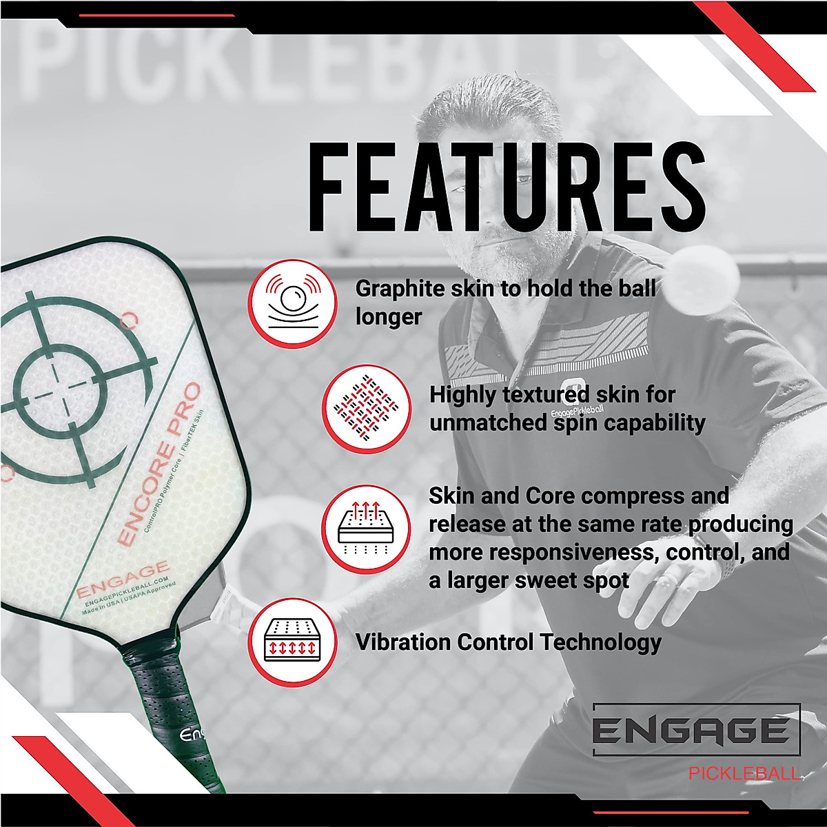 Engage Pickleball Encore Pro Pickleball Paddle - Pickleball Paddles with Polymer Core - USAPA Approved Pickleball Paddles Pickleball Rackets for Adults - Standard (Sky Blue)