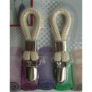 TREDONI 2 Tea Towel Clips - Cloth Hanger Holder Brackets - Braided Cotton Loop, Ivory