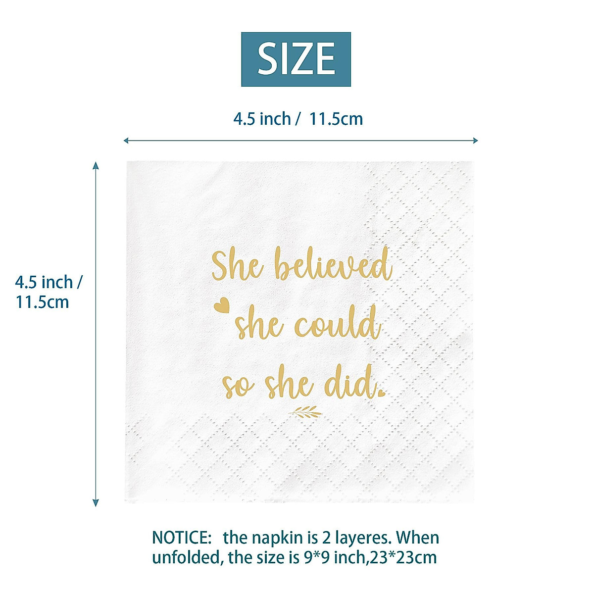 She Believed She Could So She Did Napkins, Graduation Napkins Decorations for Girls Her, College High School Graduation Party Decoration Gift, 2023 Graduation Party Decorations (4.5 x 4.5 In, 50Pcs)