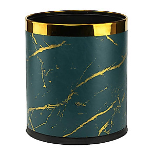 Huaqinglian 2.6Gallon Small Office Trash Can,Bathroom Garbage can,Bedroom Waste Basket Bin Garbage Bag invisable Trash Bin for Living Room (green gold marble)