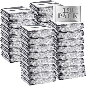 Emergency Blanket Bulk Foil Survival Thermal Blankets Pack Silver Foil Reflective Blankets for Cold Outdoors Camping Hiking First Aid Shelter Space Emergency Supplies Blanket Set (150 Pieces)