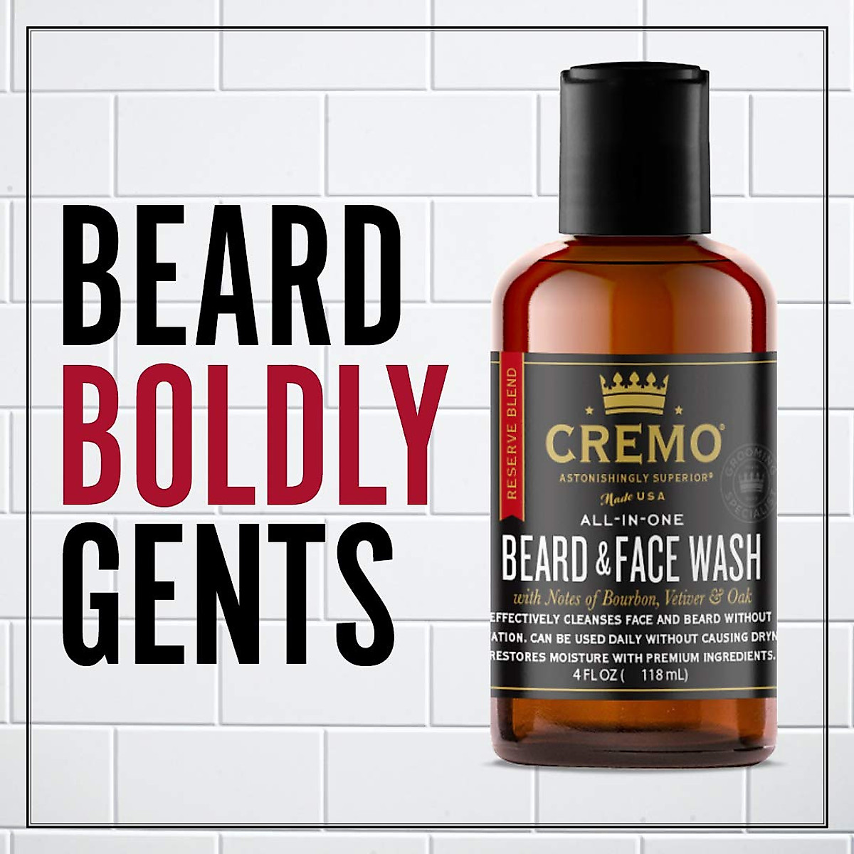 Cremo Distiller's Blend (Reserve Collection) Beard and Face Wash, Specifically Designed to Clean Coarse Facial Hair, 4 Fluid Oz