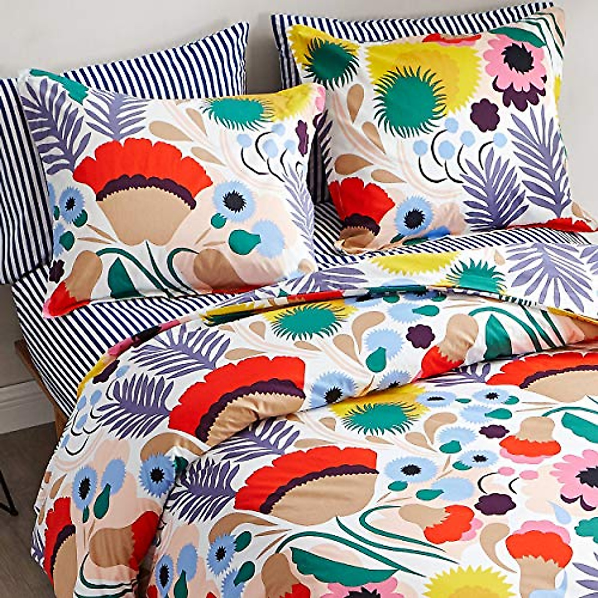 Marimekko - Queen Duvet Cover Set, Cotton Percale Bedding with Matching Shams, All Season Home Decor (Ojakellukka Multicolor, Queen)