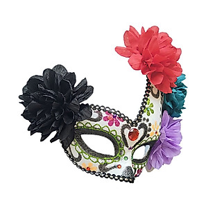 Coolwife Women's Masquerade Mask Mexican Day of The Dead Sugar Skull Eyemask Masque Fancy Dress (Purple/White/Black)