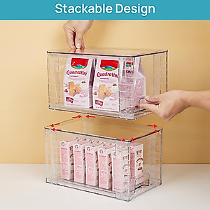 Vtopmart 4Pack Large Stackable Kitchen Pantry Storage Drawers, Clear Organizer Bins with Handles, Acrylic Drawer Organizers for Kitchen Pantry, Bathroom Undersink, Cabinet Organization and Storage