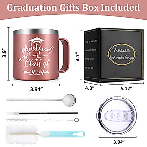 Lifecapido Graduation Gifts, 2024 High School College Masters Degree PHDGraduation Gifts for Her Daughter Niece Friends, Mastered It Class of 2024 Insulated Coffee Mug with Spoon (14 oz, Rose Gold)