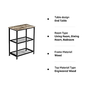 VECELO Tall End Side Tables,30" Height Nightstand with 3-Tier Storage Shelf for Bedroom Living Room, Easy Assembly,Industrial Style, 1-Pack, Misty Gray