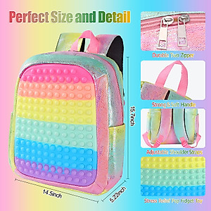 Ejoich Pop On It Backpack for Girls Boys, Large Capacity Fidget Toys Backpack Rainbow Pop Shoulder Bag Pop School Bookbag (Laser Pink)