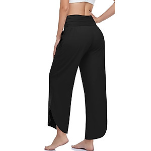 UEU Women's Wide Leg Yoga Pants High Waisted Comfy Dance Sweatpants Loose Casual Soft Lounge Joggers for Women with Pockets (Black, S)