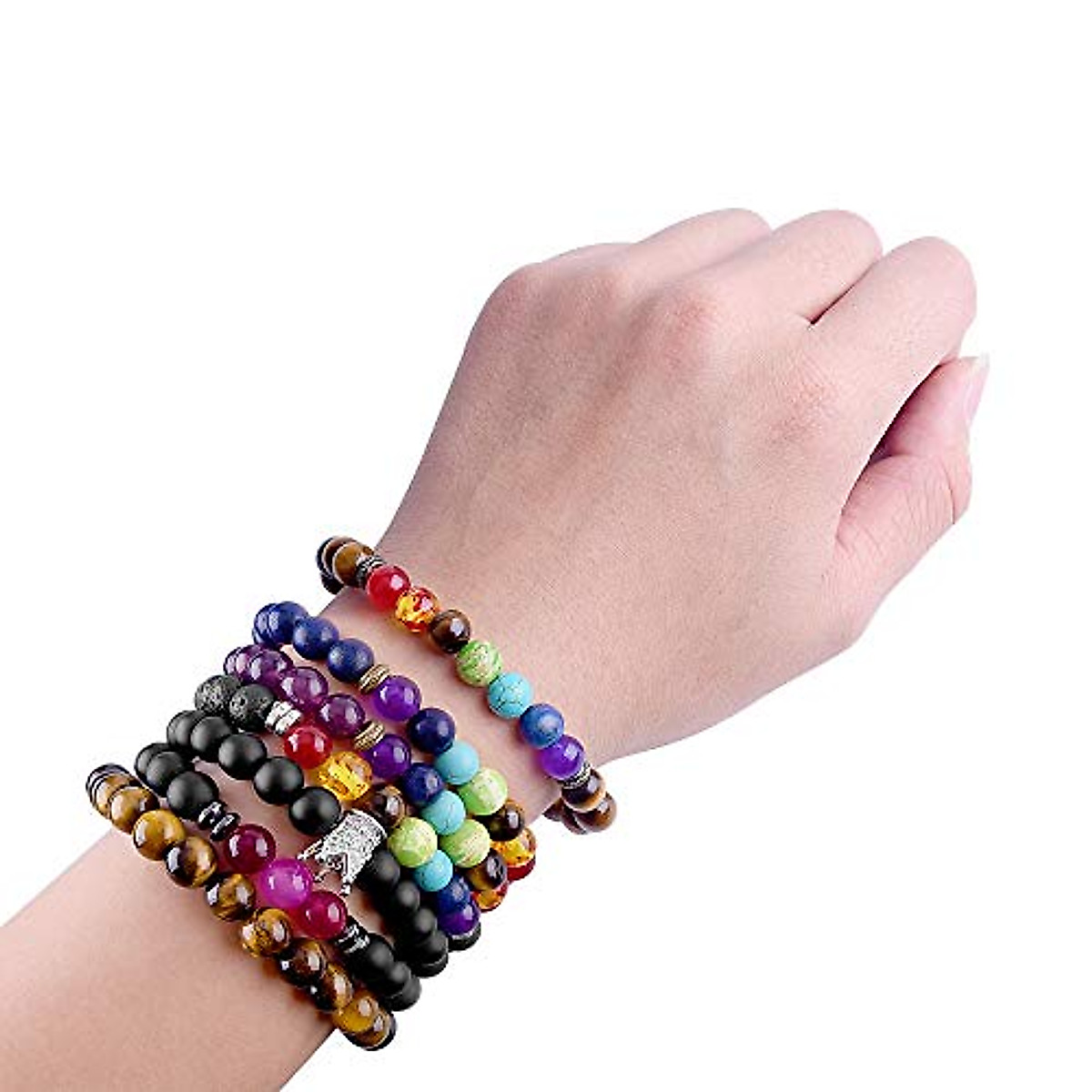 Bracelet Making Kit Beads Bulk - 800Pcs Color Volcanic Gemstone Lava Rock Beads Bulk Chakra Beads Spacer Beads with Crystal String for Diffuser Bracelets DIY Jewelry Making Supplies (4mm 6mm 8mm)