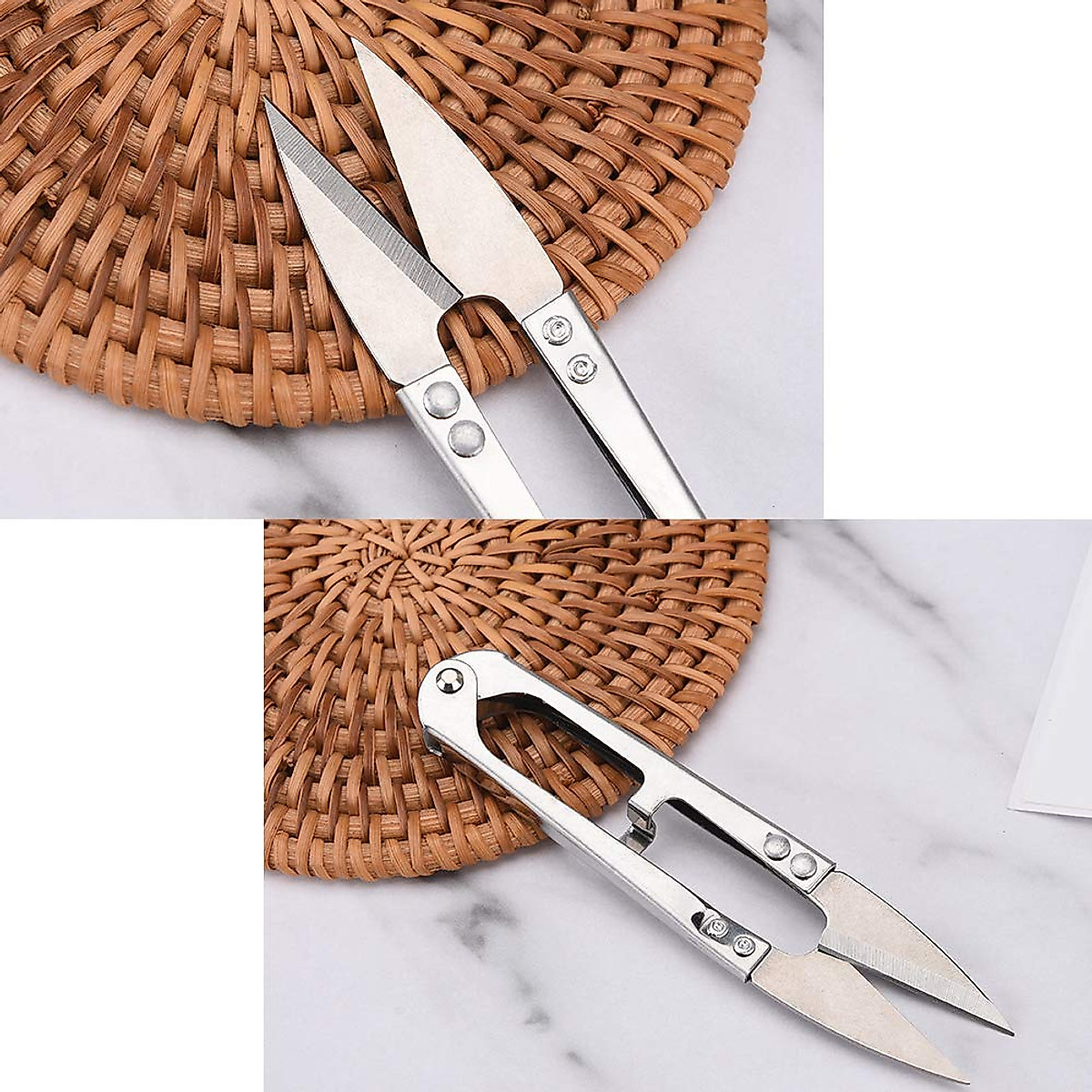 Zittop 2pcs Premium Stainless Steel 4.2in U Sewing Scissors Clippers, Embroidery Yarn Scissors Mini Thread Sewing Cutter, Yarn Fishing Mini Small Snips Trimming Nipper Great for Stitch (Silver)