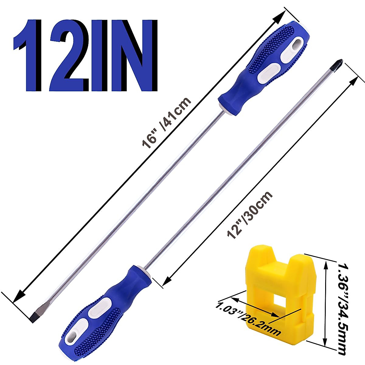 smseace 2 Packs Slotted And Phillips Screwdriver Set 12 "(PH2), Long Flat Blade Screwdriver And Cross-head Screwdriver, Magnetic Extended Screwdriver With Rubber Handle.E-007-2P