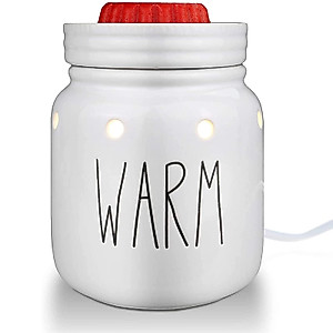 STAR MOON Rae Dunn Wax Warmer Wax Melt Warmer for Rae Dunn Inspired Decor Mason Jar Wax Warmer with Removable Dish, One More Bulb, Home Fragrance Home Decor, Glossy White (Warm)