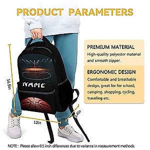 Mercuryelf Personalized Basketball Backpack for Boys Girls, 16 Inch Black Backpacks for School Travel, Cool Lightweight Bookbag for Kids