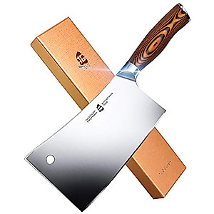 TUO Meat Cleaver - Heavy Duty Meat Chopper - High Carbon German Stainless Steel Butcher Knife - Pakkawood Handle Kitchen Chopping Knife - Gift Box - 7 - Fiery Phoenix Series