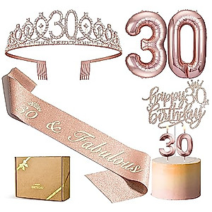 PHD CAKE 30th Birthday Decorations for Her,30th Birthday Sash,Crown/Tiara, Birthday Candles,Cake Toppers, 30 Number Balloon