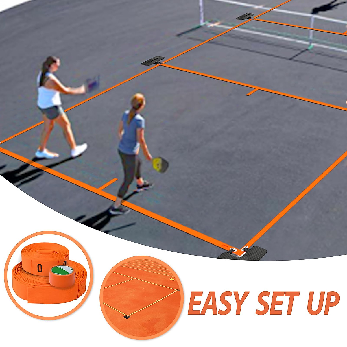Professional Portable Pickleball Court Marking Kit for Outdoor & Indoor with Stainless Steel Shovel & Sand Bags for Sand or Tape | Pickleball Boundary Lines Set for Street, Parking Lot or Tennis Court