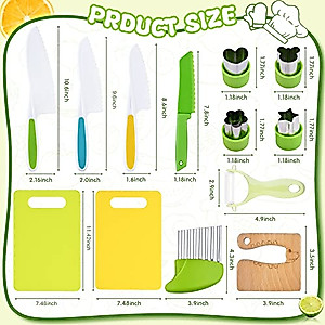 13 Pieces Montessori Kitchen Tools for Toddlers-Kids Cooking Sets Real-Toddler Safe Knives Set for Real Cooking with Plastic Toddler Safe Knives Crinkle Cutter Kids Cutting Board