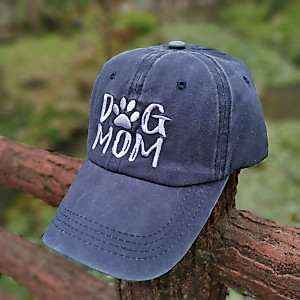 Waldeal Dog Mom Ponytail Hat, Gifts for Dog Lovers, Adjustable Embroidered Messy Bun Ponycap Navy
