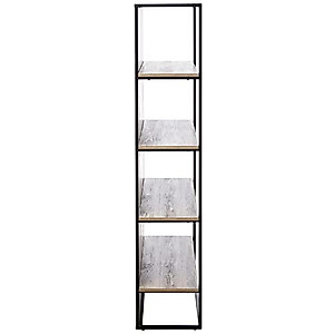 Walker Edison Evangeline Modern Farmhouse Metal and Wood 4 shelves Bookshelf, 64 Inch, Grey Wash