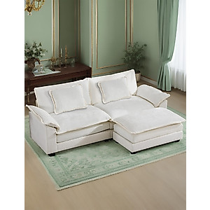 OQQOEE 85.8" Modular Sectional Sofa Oversized Comfy Loveseat L Shaped Sofa Couches with Chaise/Ottoman/Pillows for Living Room,Apartment,Office (White)