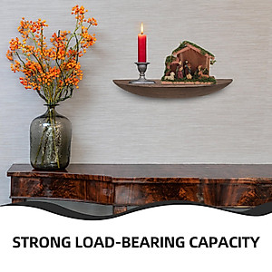 VOSAREA Half Round Floating Shelves, 27cm Wood Wall Floating Shelf Walll Mounted Shelves Photo Frame Holder for Bedroom Living Room Bathroom Kitchen Office