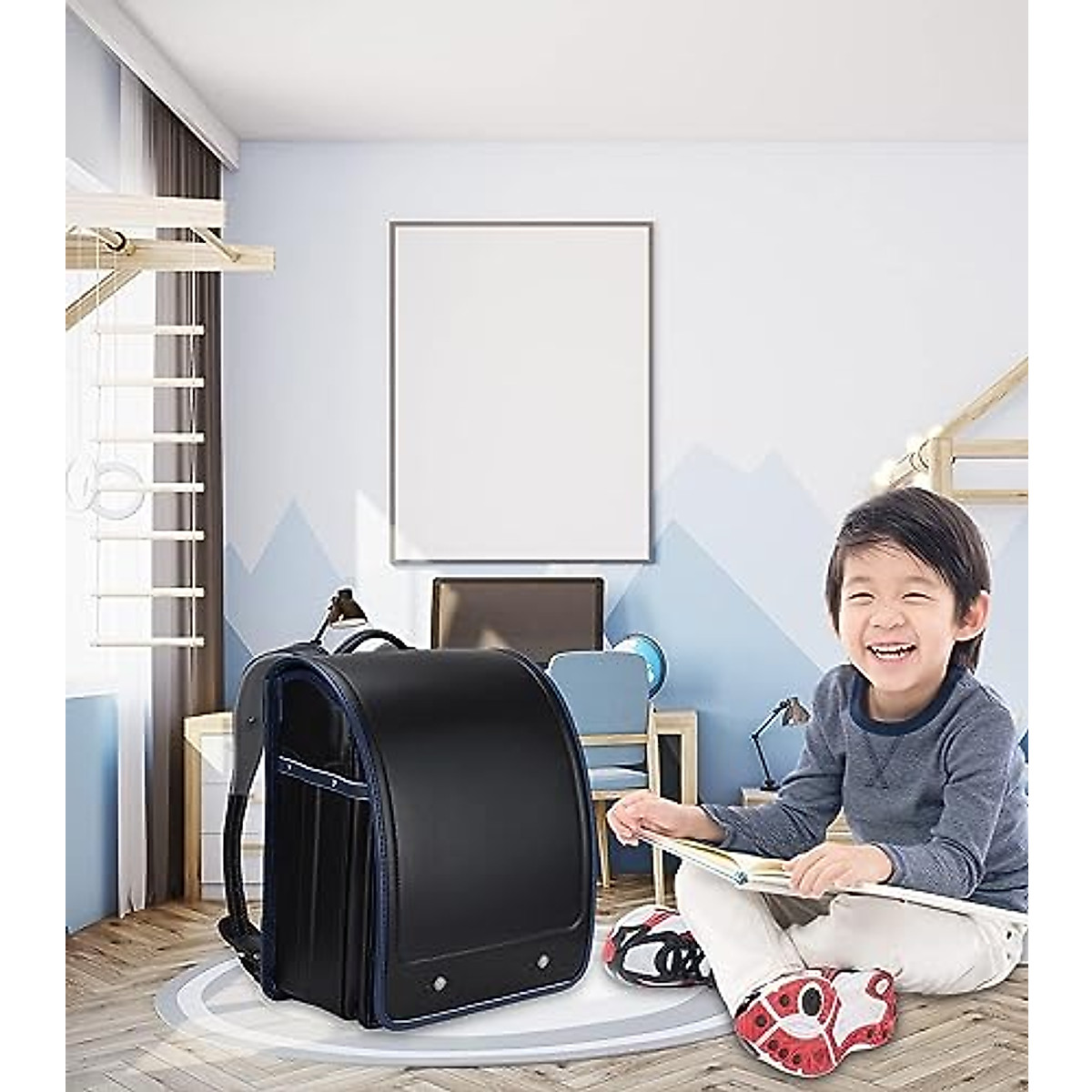 Baobab's wish Ransel Randoseru Backpack Semi-automatic satchel Japanese school bag for girls and boys PU leather bab-rng58 (Blue)