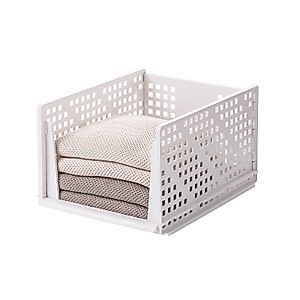 ASHILY Foldable Stackable Wardrobe Storage Shelf Box Containers, Multifunctional Drawer Organizer with Sliding Rails, Folding Clothes Baskets for Closet, Under Sink, Tabletop(L-17.13x13.39x9.65 in)