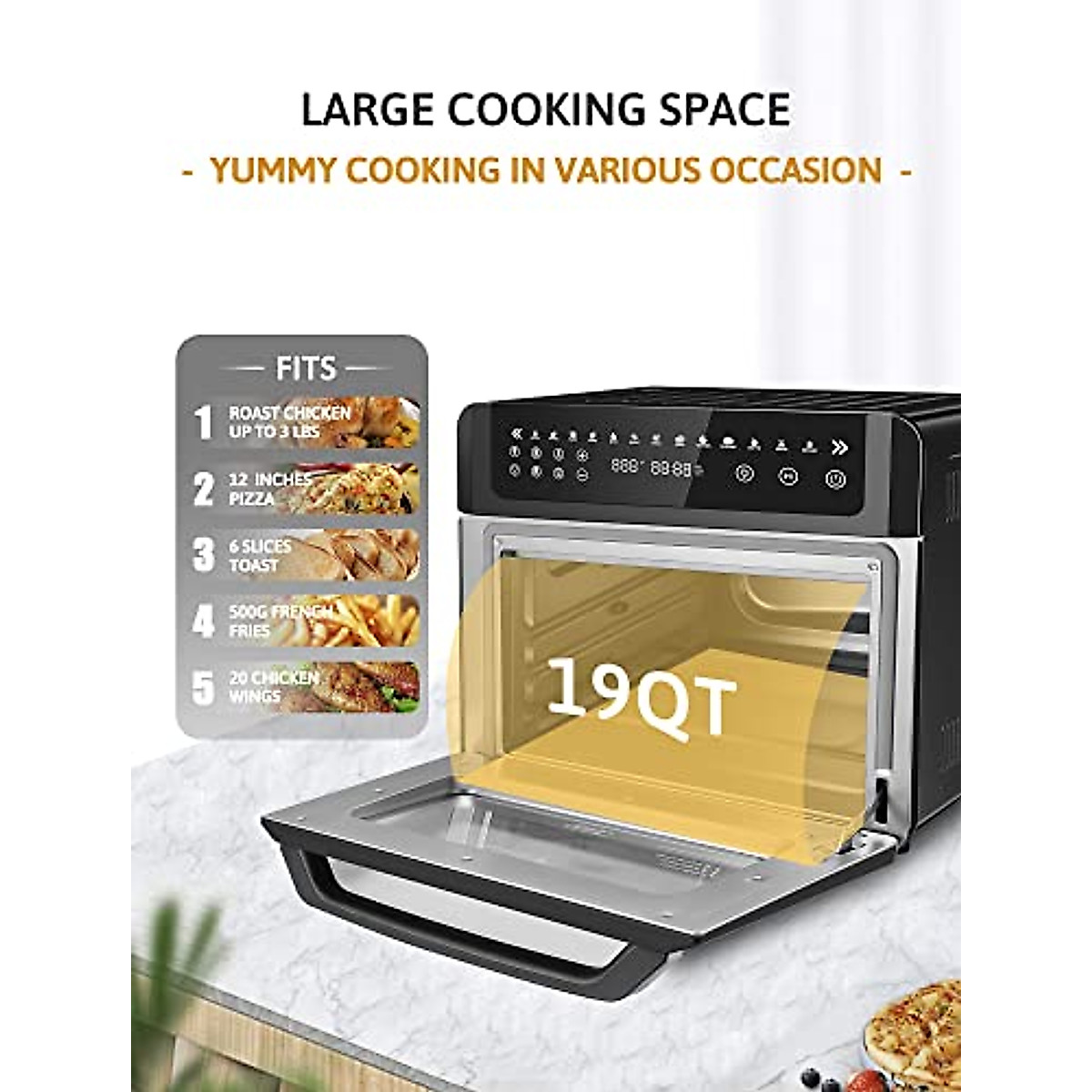 Gevi Air Fryer Toaster Oven Combo, Large Digital LED Screen Convection Oven with Rotisserie and Dehydrator, Extra Large Capacity Countertop Oven with Online Recipes