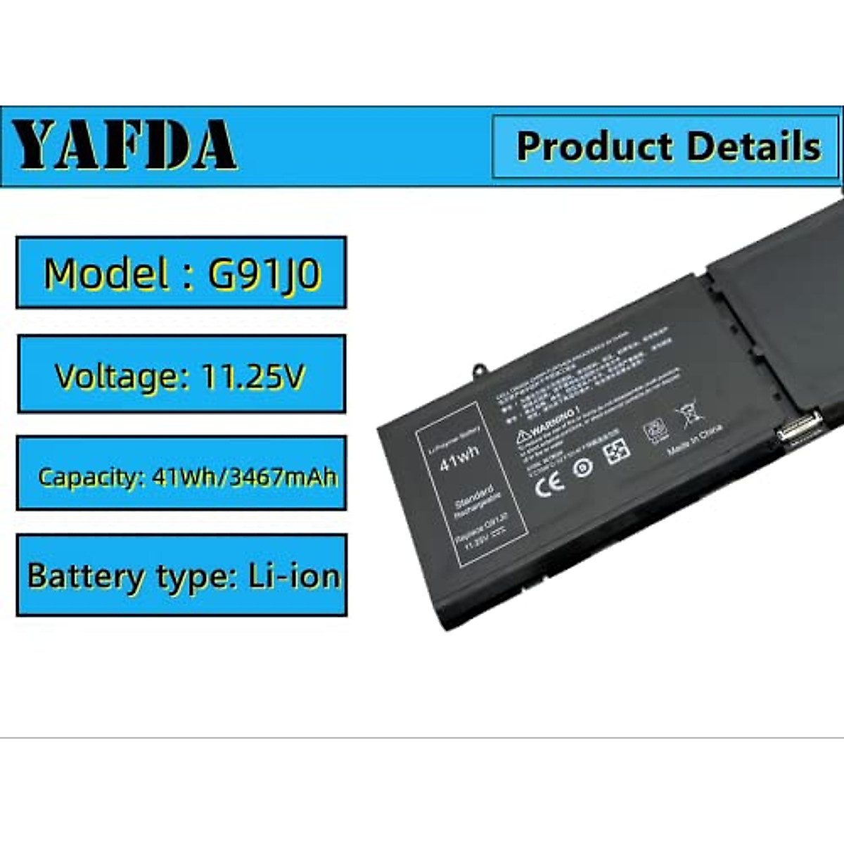 Yafda G91J0 New Laptop Battery Replacement for Dell Inspiron 3510 3511 3515 5310 5410 5418 5510 5515 5518 5625 5630 5635 Latitude 3320 3330 3420 3520 Vostro 3515 3525 5620 5625 V6W33 TN70C G91JO