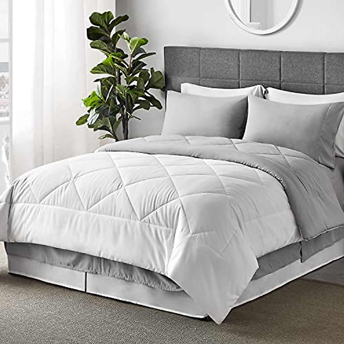 Bedsure White California King Comforter Set - 7 Pieces Reversible Bed Set Bed in a Bag California King with Comforters, Sheets, Pillowcases & Shams, California King Bedding Sets