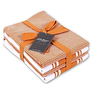 AMOUR INFINI Cotton Kitchen Towels - Set of 4 Highly Absorbent, Ultra Soft Waffle Weave Tea Towel with Hanging Loop - 20x28 Inch Quick Drying Dish Cloths for Cleaning (Orange)