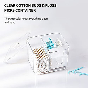 YOHOM Clear cotton ball and swab holder organizer with lid Bathroom Qtips Storage Container Box Plastic Cotton Round Pads Dispenser