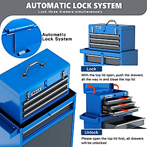 AIRAJ PRO 4 Drawers Tool Chest with Wheels,Rolling Tool Chest with Tool Box Organizer Tray Divider Set,Detachable Cabinet Storage Tool Box with Hooks & Locking System for Workshop Mechanics Garage