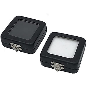 2Pcs Black PU Leather Gemstone Display Box Loose Diamond Jewelry Box Show Case Storage Box Holder with Clasp Lids and Sponge for Gems Coins Jewelry Displaying and Gift Packing