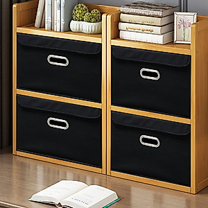 Yunkeeper Fabric Storage Bins with Lids Closet Organizers Foldable Cubes Basket with Handles for Home ，3 Pack Black