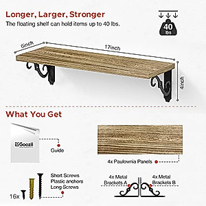 Goozii Floating Shelves Wood for Wall Set of 4, Floating Bathroom Shelves Over Toilet Wall Mounted, Decorative Shelves for Bedroom Books, Living Room Decor, Closet Storage (Natural Wood)