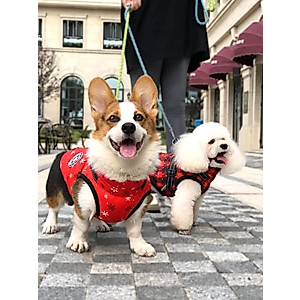Macho Man Cold Weather Winter Dog Puppy Coat Harness Waterproof Windproof Warm Fleece Small Medium Large Dogs Holiday Pet Gift (Red Plaid, Large)