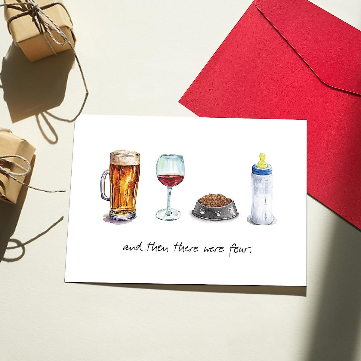 Funny Baby Shower Card for Boy Girls, Cute Baby Shower Congratulation Card, New Baby Card for New Mom Dad Parents, And Then There Were Four Card