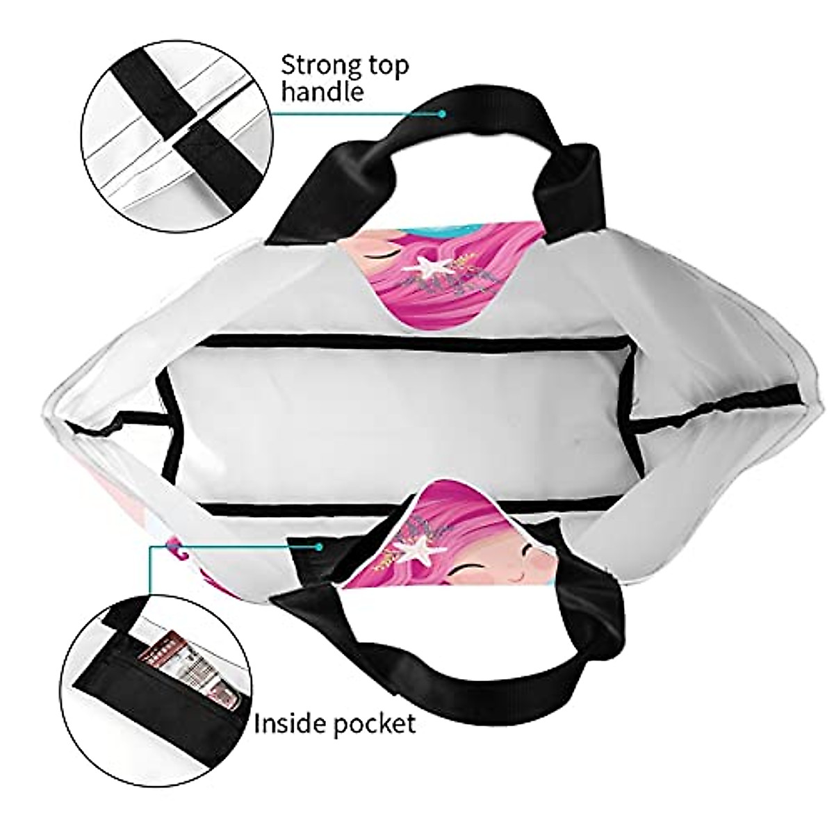 Famame Cute Mermaid Girl Canvas Tote Bag Large Women Casual Shoulder Bag Handbag Reusable Multipurpose Shopping Grocery Bag For Outdoors