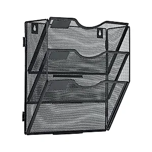 superbpag Hanging Wall File Organizer 3 Pocket, Wall Mounted Mail Document Holder Paper Storage Rack, Wall Organization for Office Home Classroom, Black